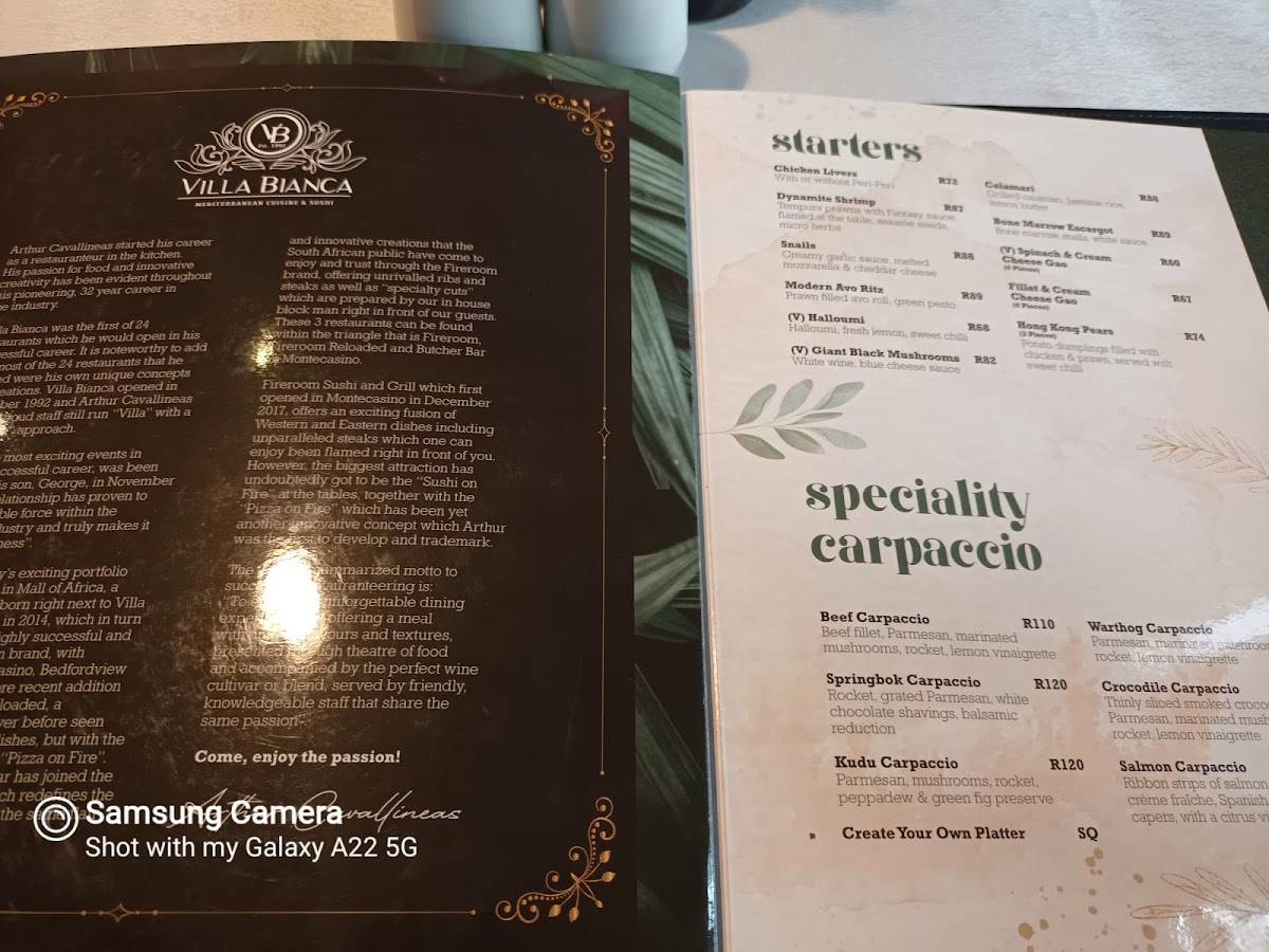 Menu at Villa Bianca Mediterranean Cuisine & Sushi restaurant, Kempton ...