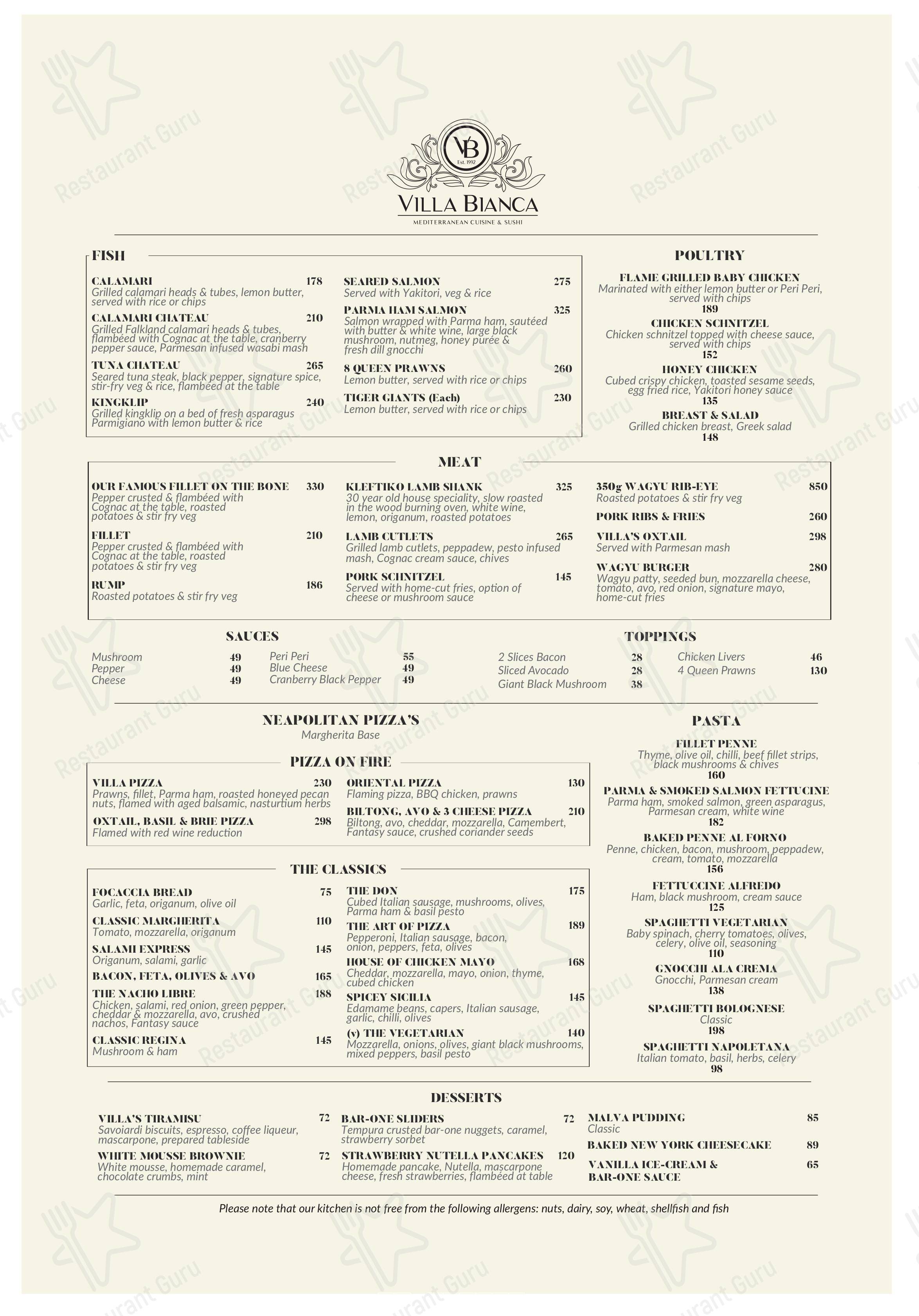 Speisekarte von Villa Bianca Mediterranean Cuisine & Sushi restaurant ...