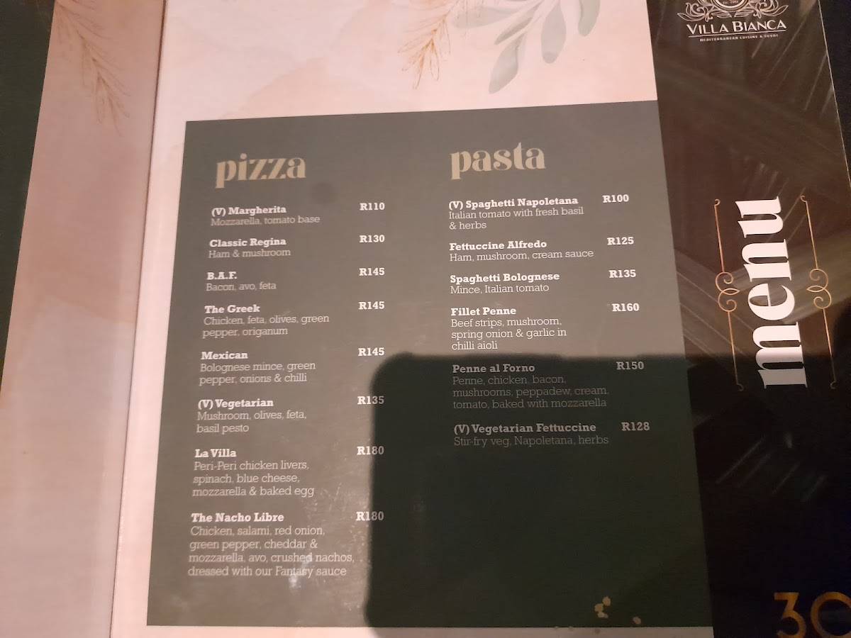 Menu at Villa Bianca Mediterranean Cuisine & Sushi restaurant, Kempton ...