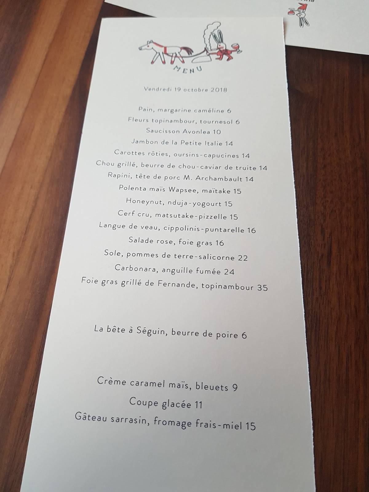 Menu au Mon Lapin pub et bar, Montréal