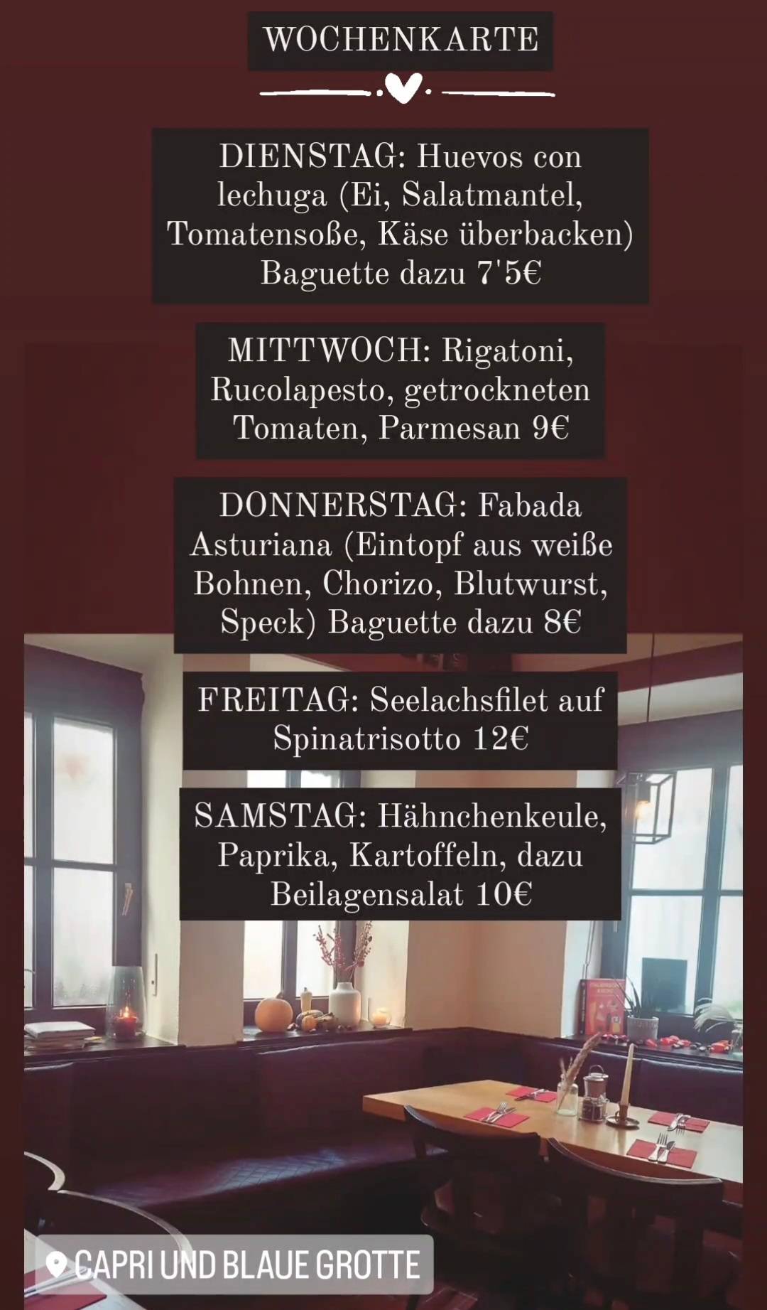 Menu at Capri Blue Grotto pizzeria, Würzburg