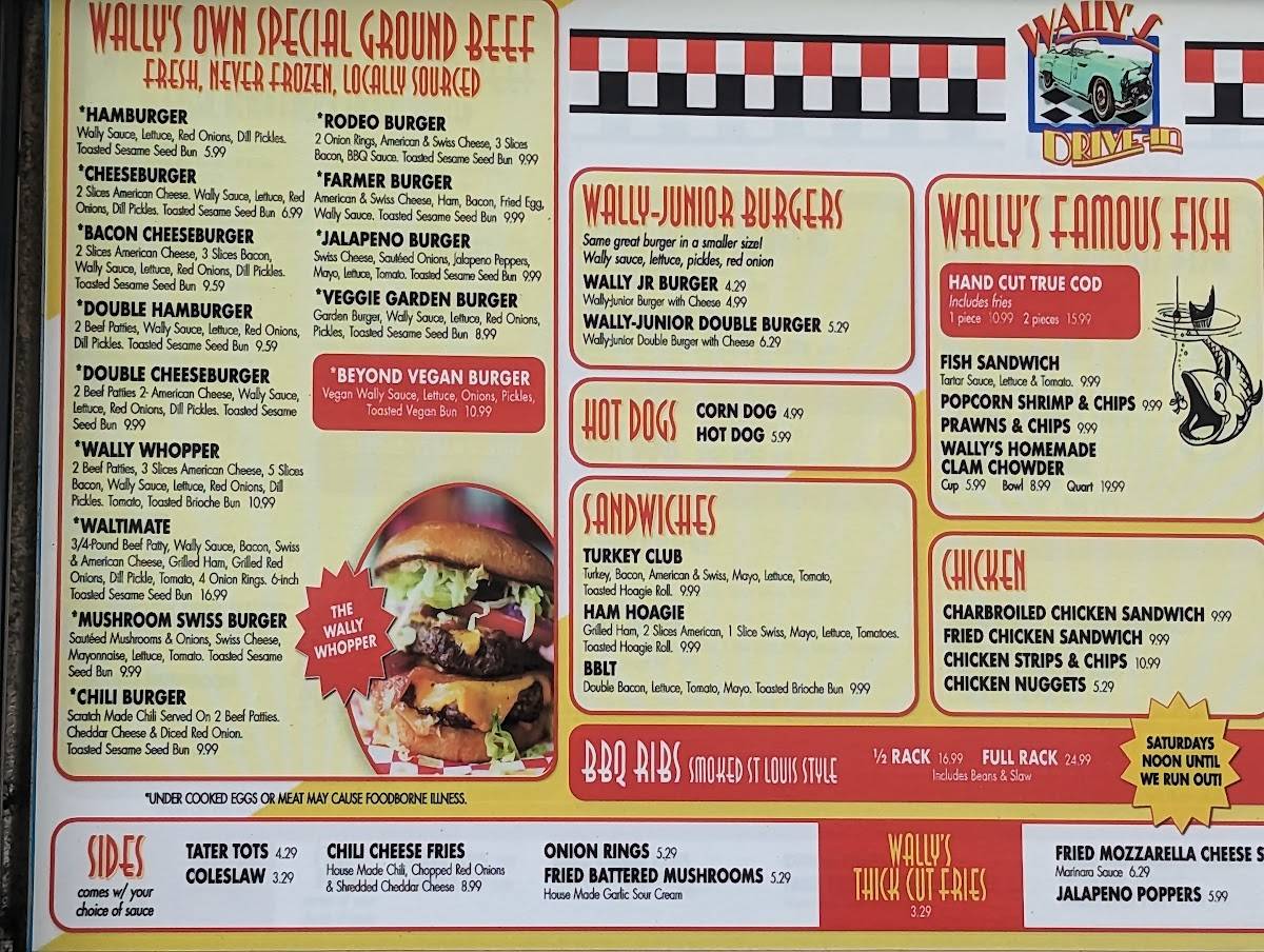 Menu at Wally's Drive-In restaurant, Buckley