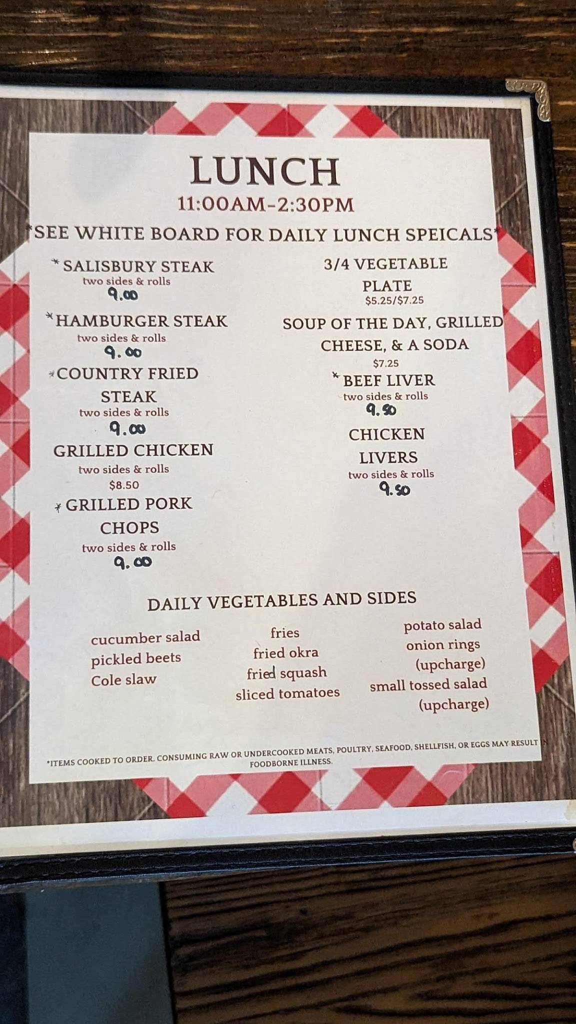 Menu at Watkins Grill restaurant, Raleigh