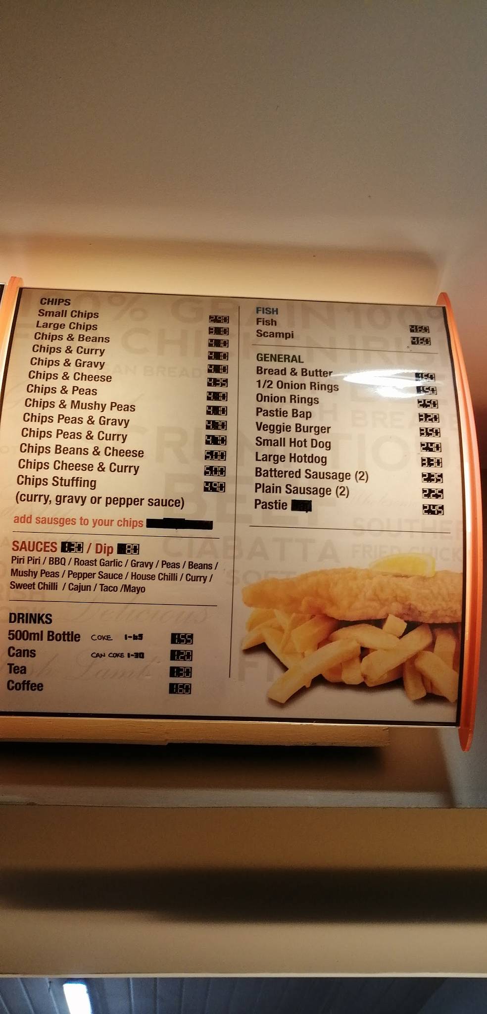 Menu at Waves fast food, Randalstown