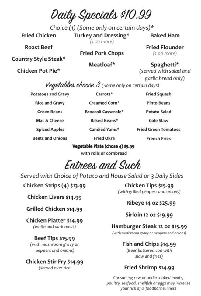 Menu at Clyde's Restaurant, Waynesville