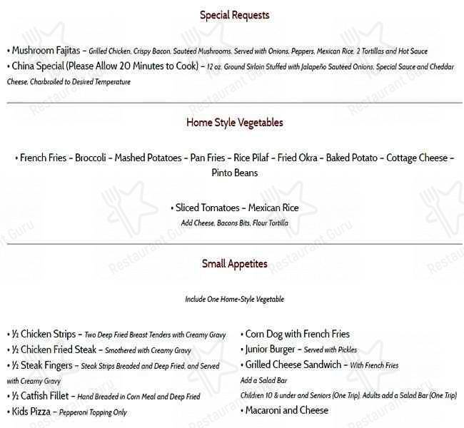 Menu at Western Grill Steak House steakhouse, Andrews