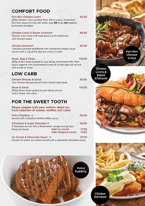 Menu at Wiesenhof cafe, Johannesburg, Main Road
