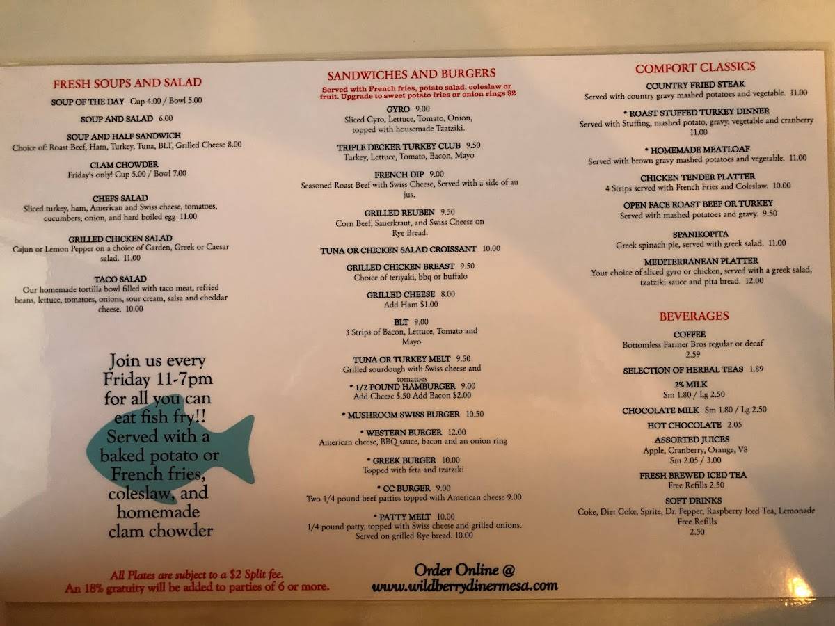 Menu at Wild Berry Diner restaurant, Mesa