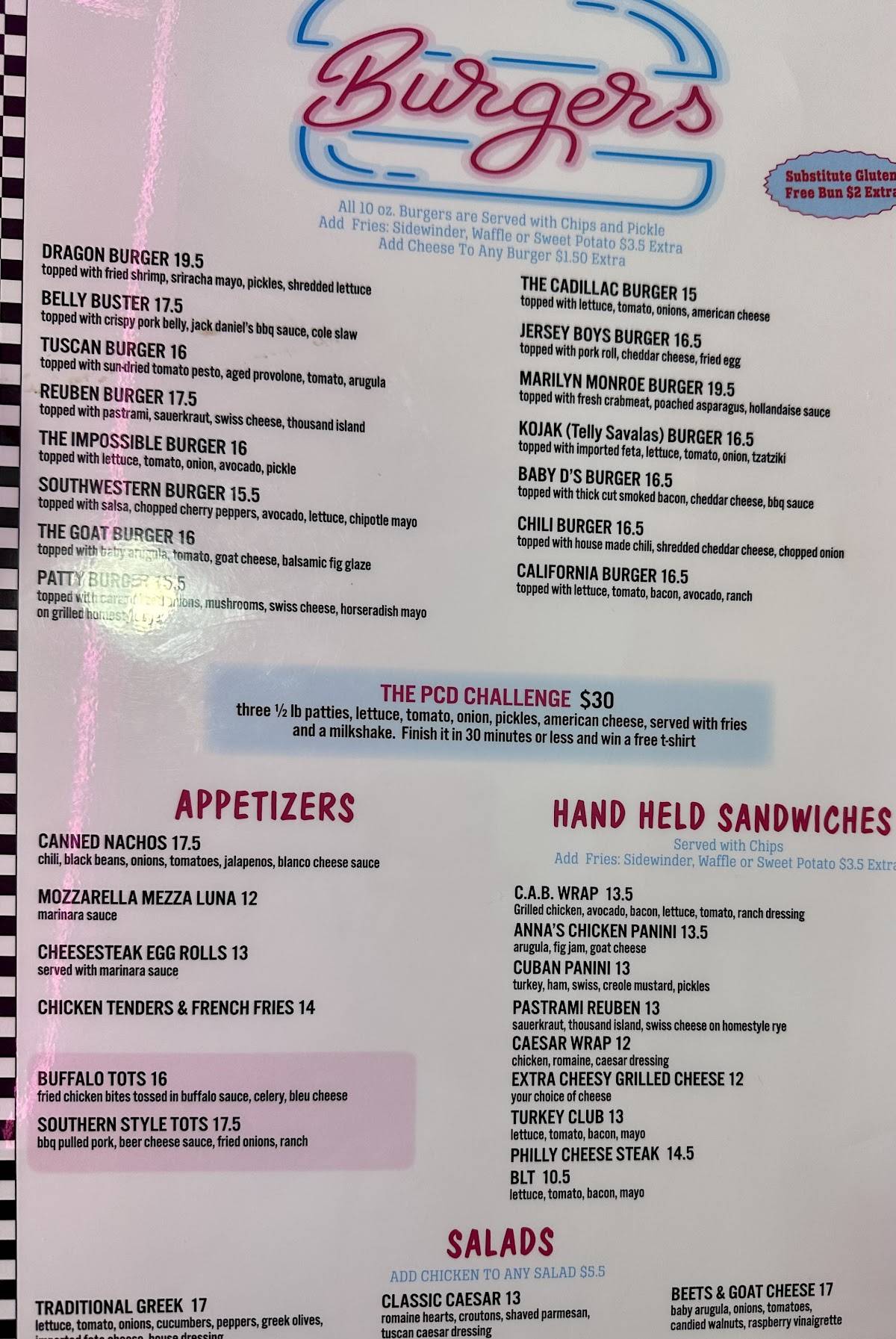 Menu at The Pink Cadillac Diner restaurant, Wildwood