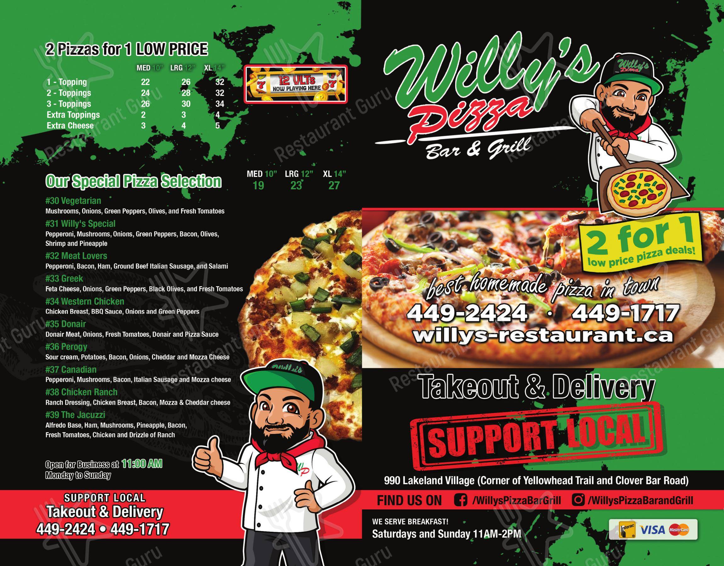 Menu at Willy's Pizza Bar & Grill, Sherwood Park