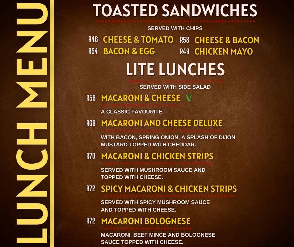 Menu at Woodcutters Restaurant, Durban