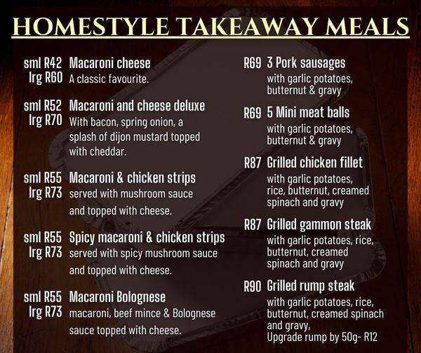 Menu at Woodcutters Restaurant, Durban