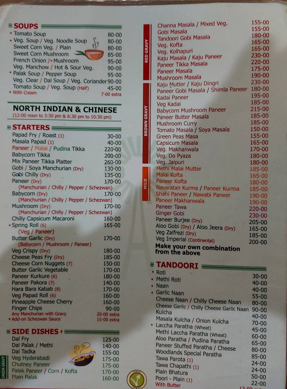 Menu at Woodlands Restaurant, Udupi, Dr. U. R. RAO Complex