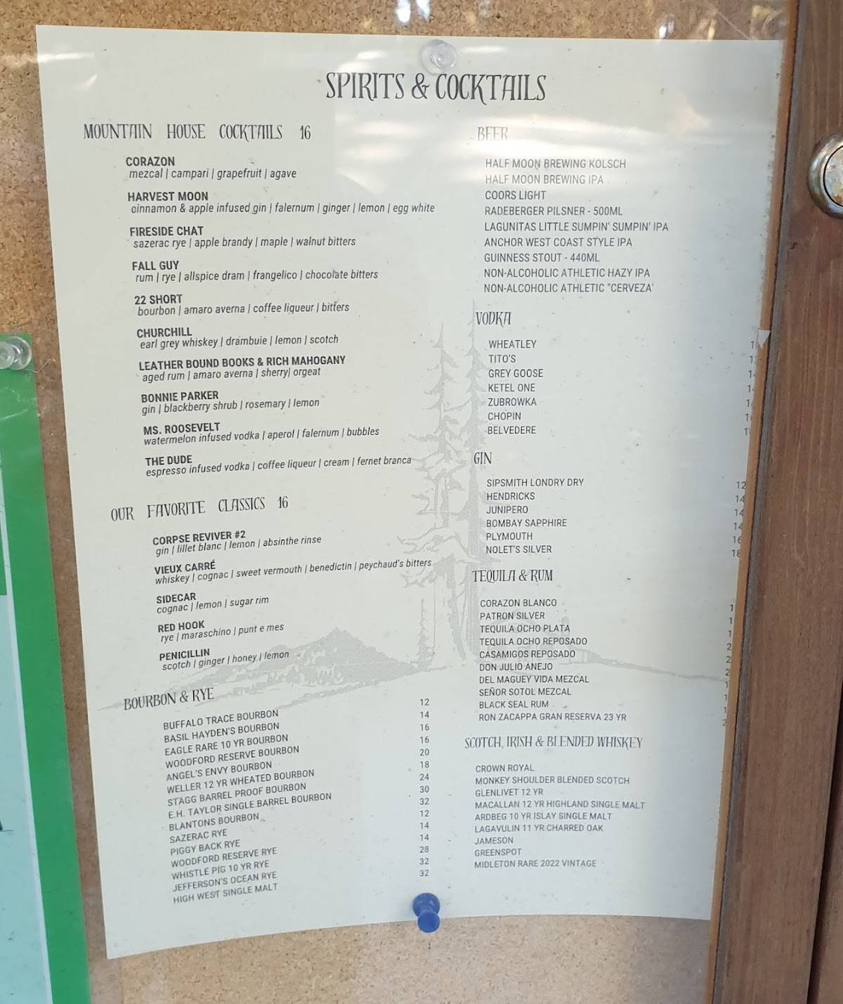 Menu at The Mountain House steakhouse, Woodside