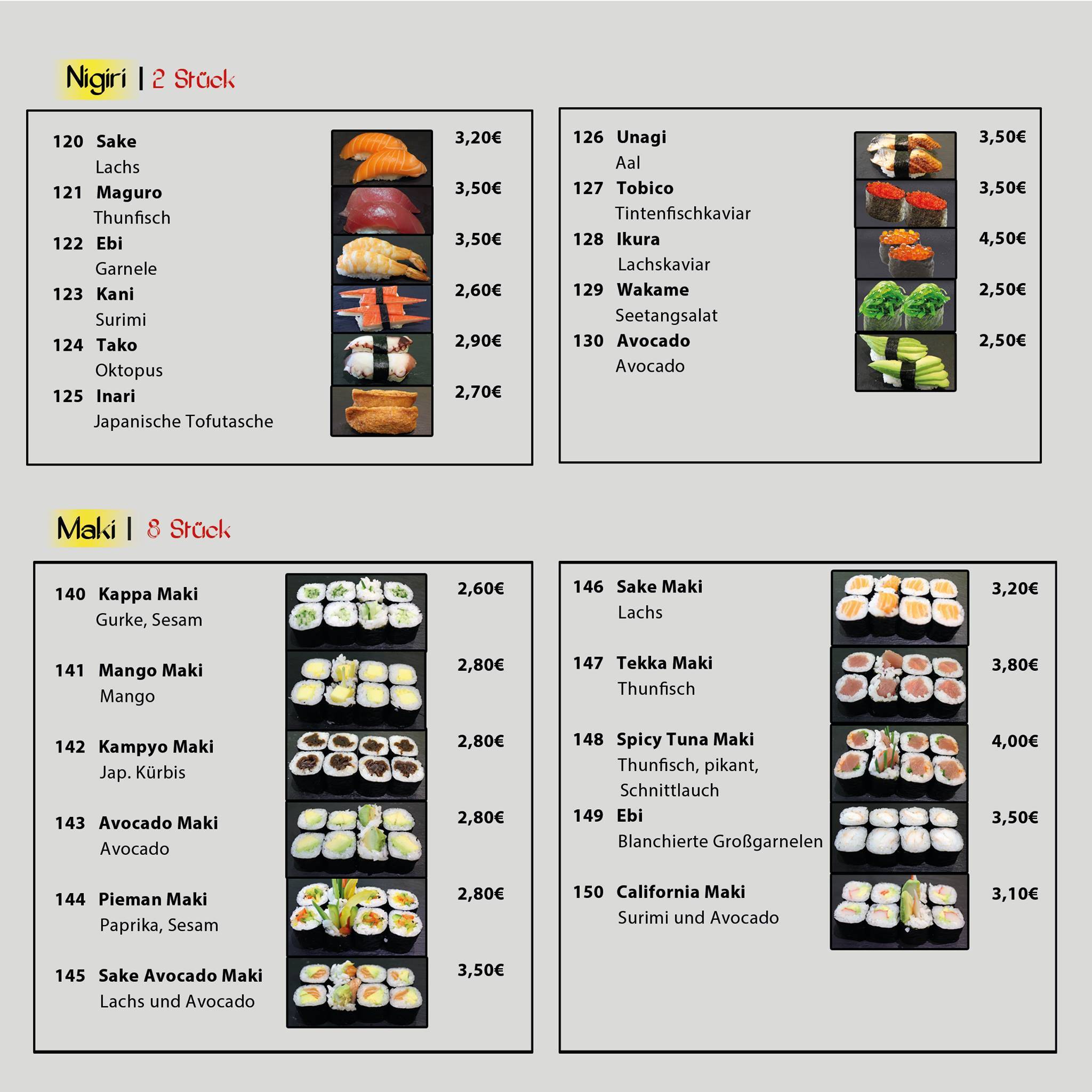 Speisekarte von Yamato Sushi Pham Wok restaurant, Würzburg