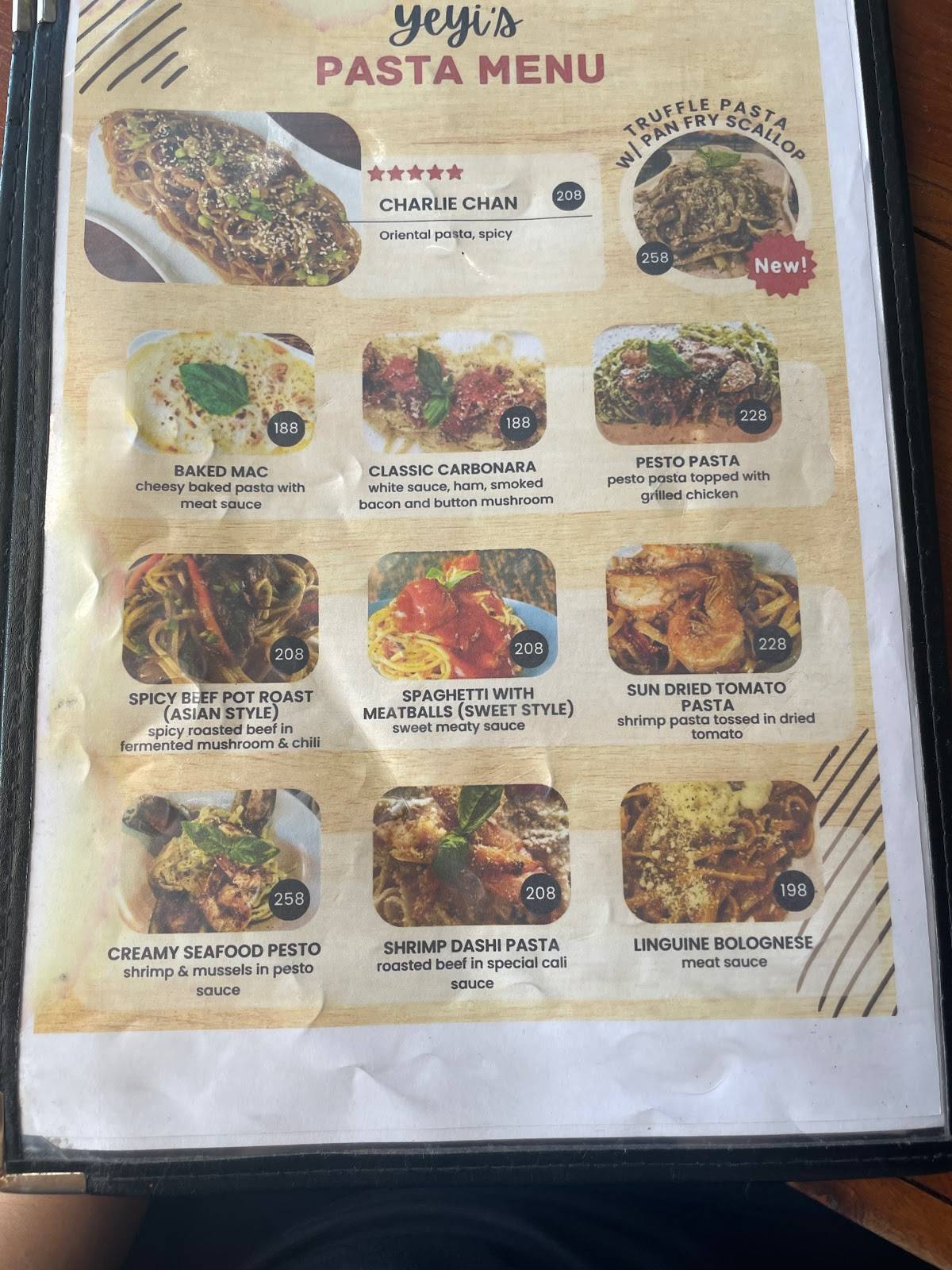 Menu at Yeyi's Pizzeria & Café, Tanay