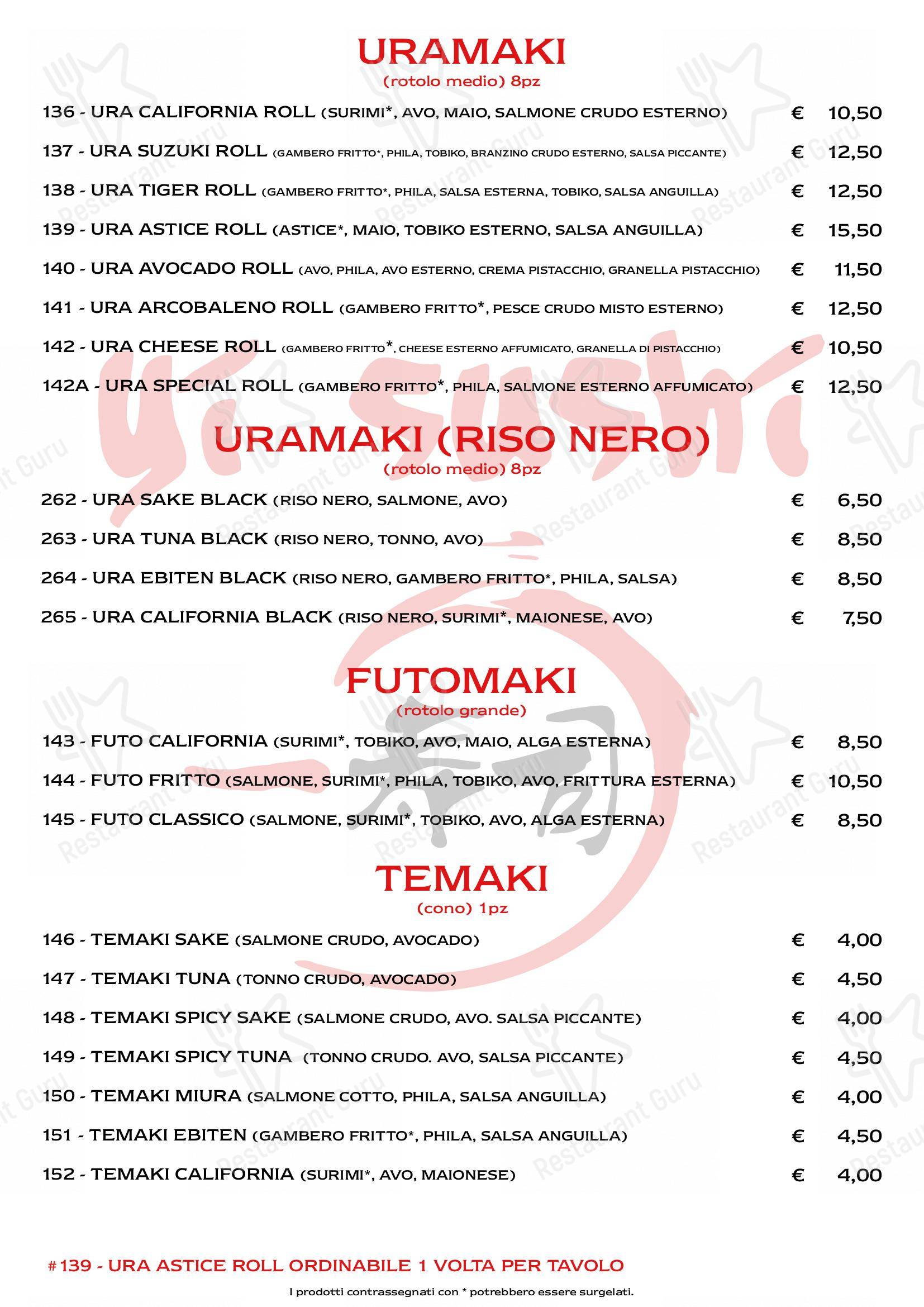 Menu da Yi Sushi ristorante, Sestri Levante