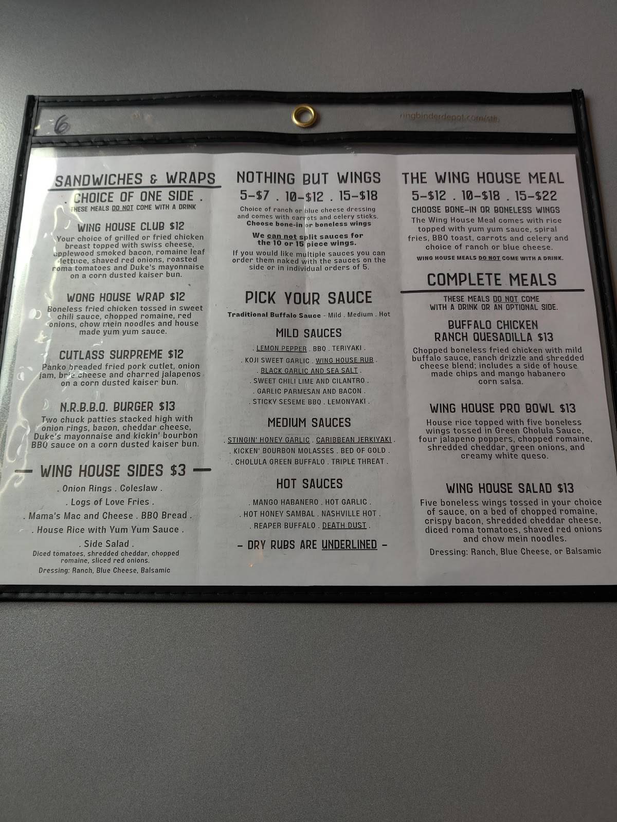 Menu at Young Harris Wing House restaurant, Young Harris