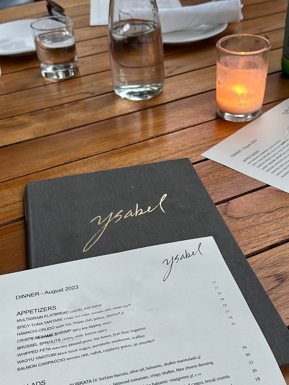 Menu at Ysabel pub & bar, West Hollywood