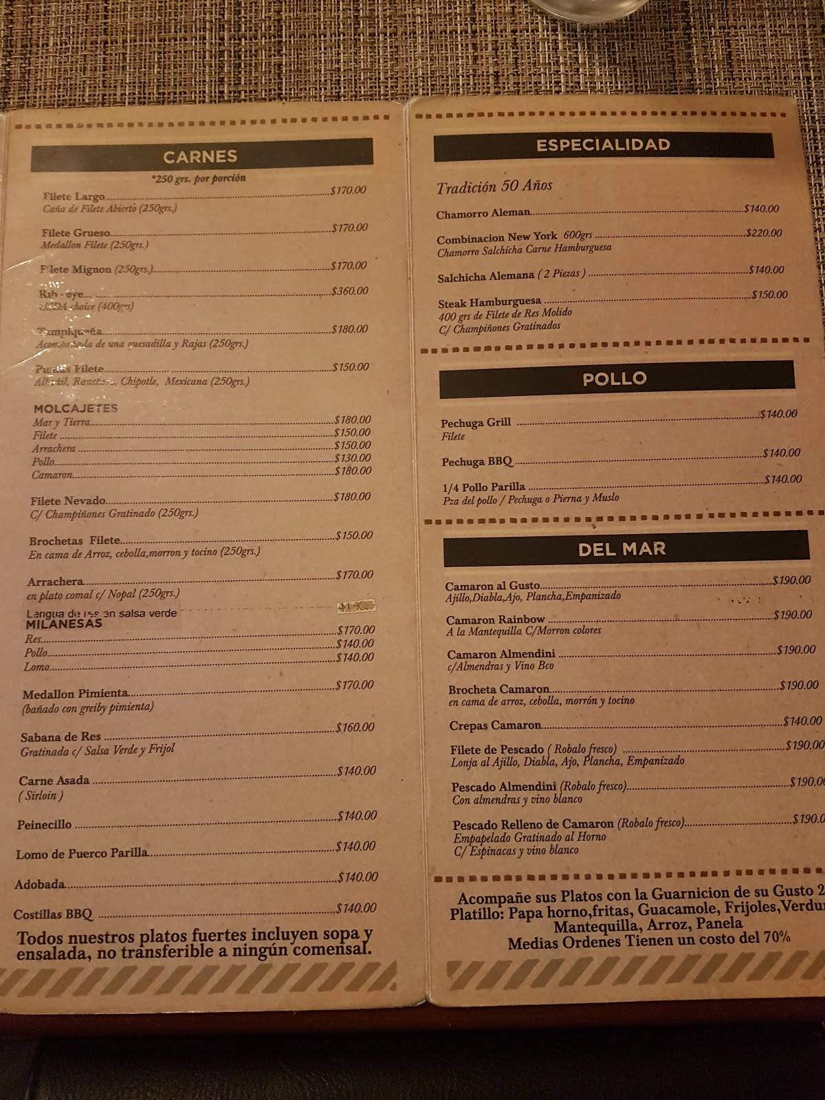 Carta de New York New York Restaurant, Zapopan
