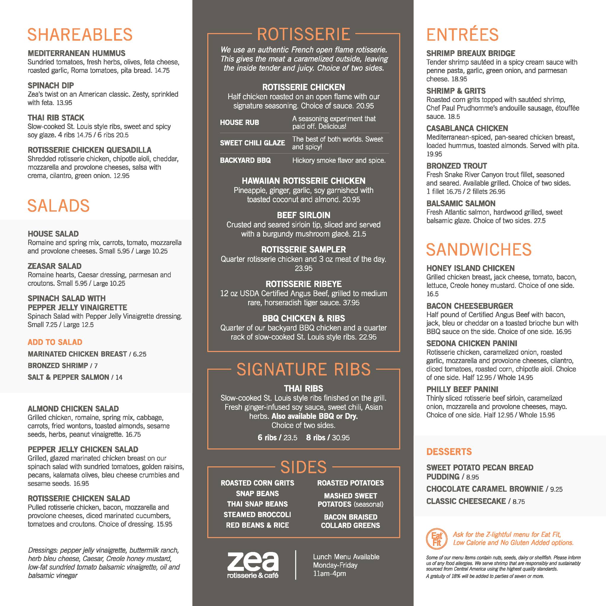 Menu at Zea Rotisserie & Cafe, Harahan, Hickory Ave