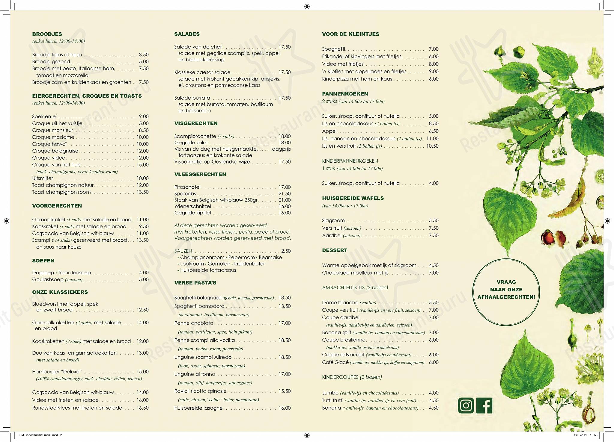 Menu at Bij Veges, Zutendaal