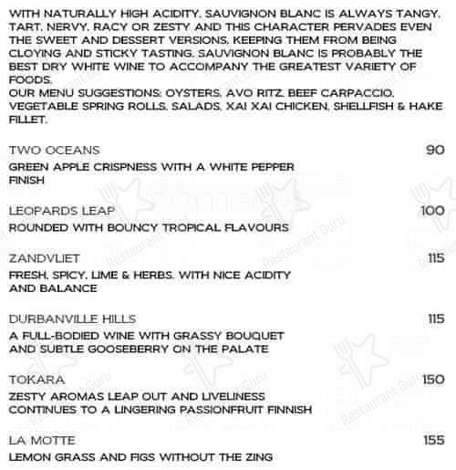 Menu at Baobab Cafe & Grill, Pretoria, Menlyn Shopping Centre