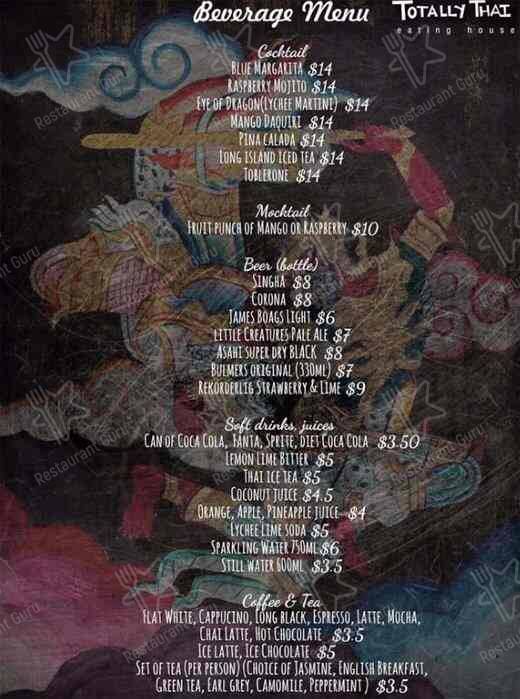 Menu at Totally Thai restaurant, Carlisle