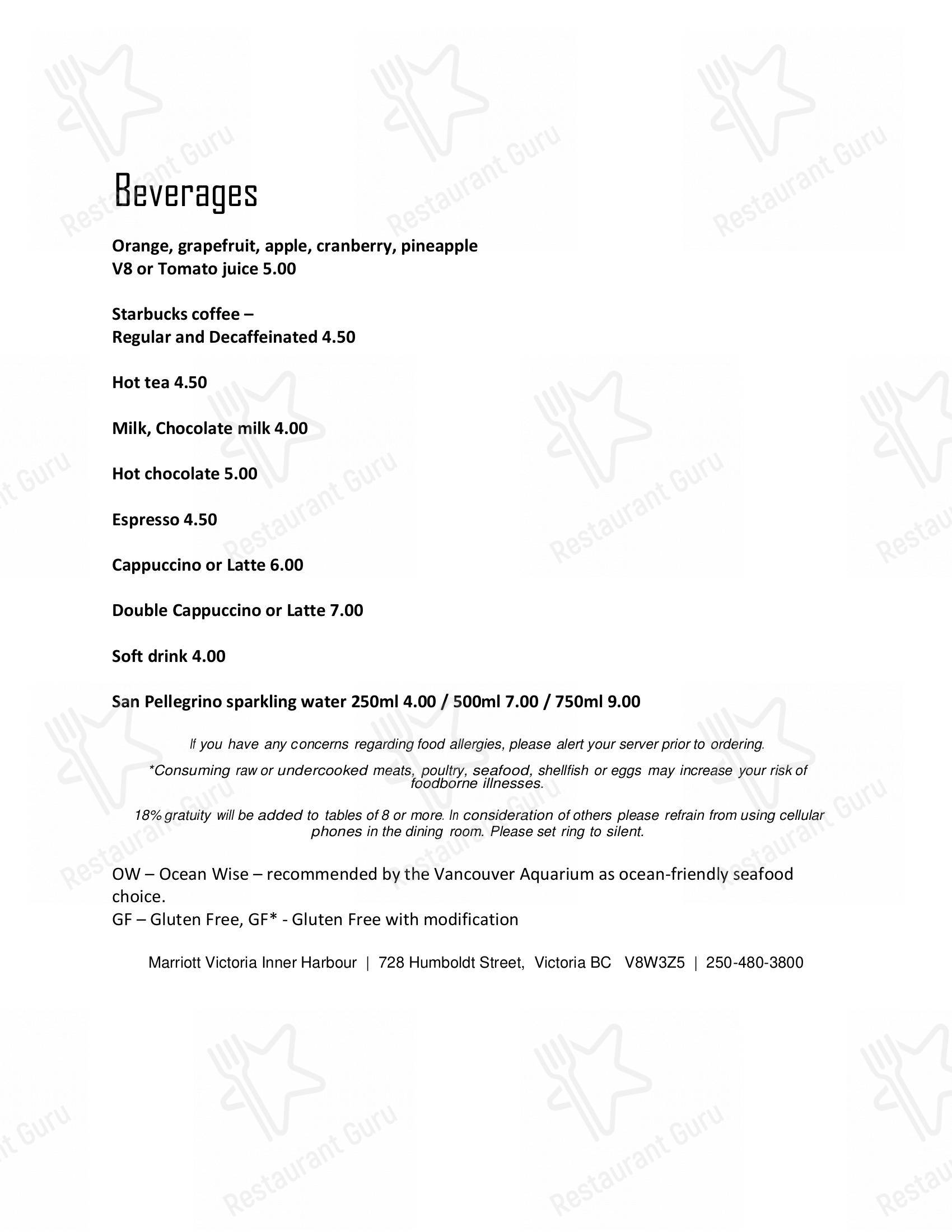 Menu at Fire + Water Restaurant, Victoria