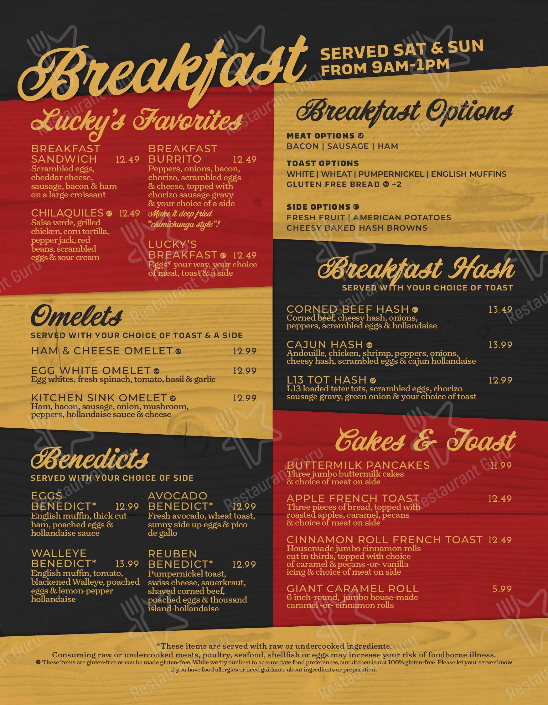 Menu at Luckys 13 Pub, Plymouth