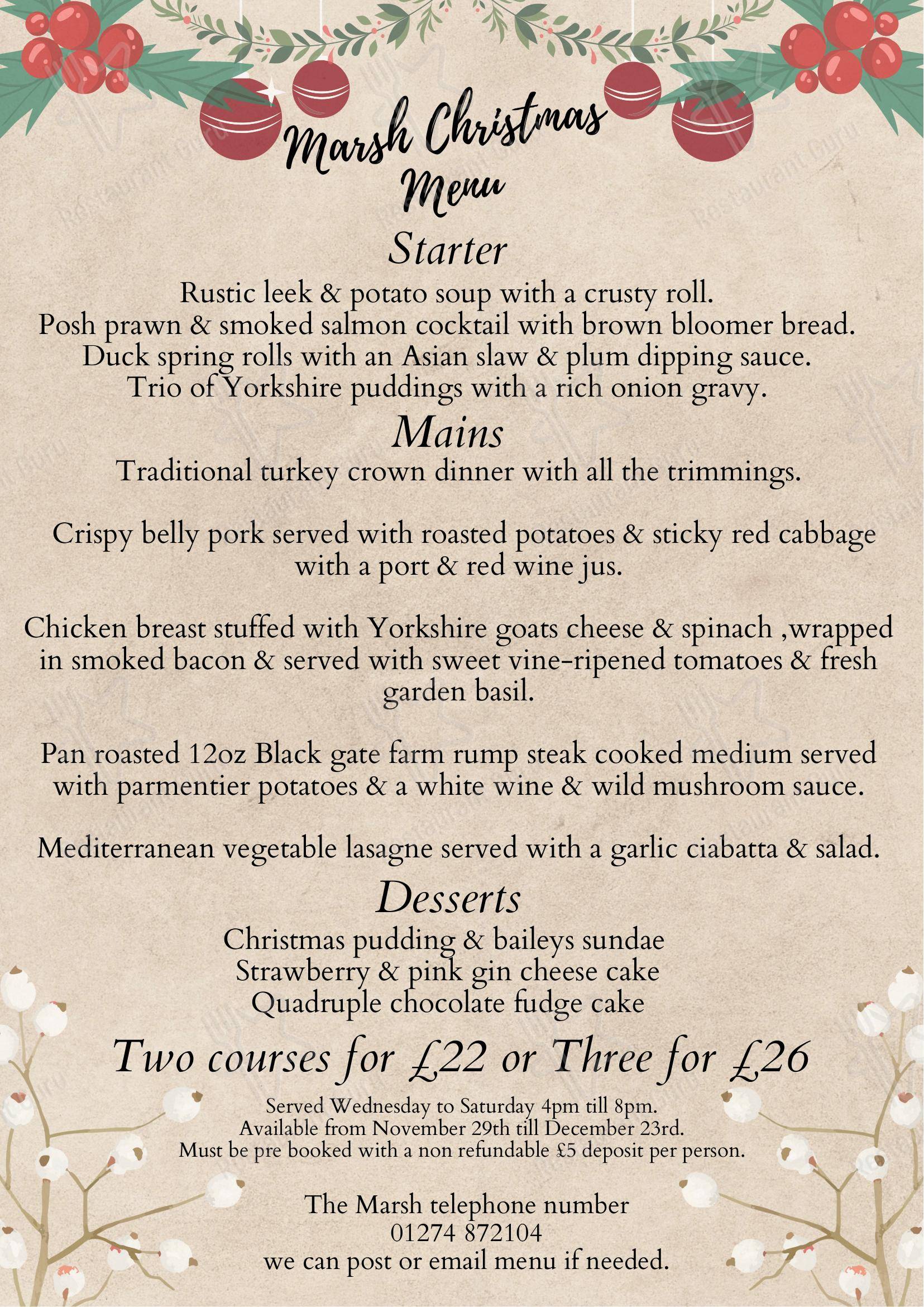 Menu at The Marsh pub & bar, Cleckheaton