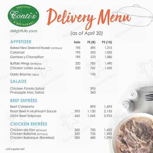 Menu at Conti's Bakeshop & Restaurant Robinsons Magnolia, Quezon City ...