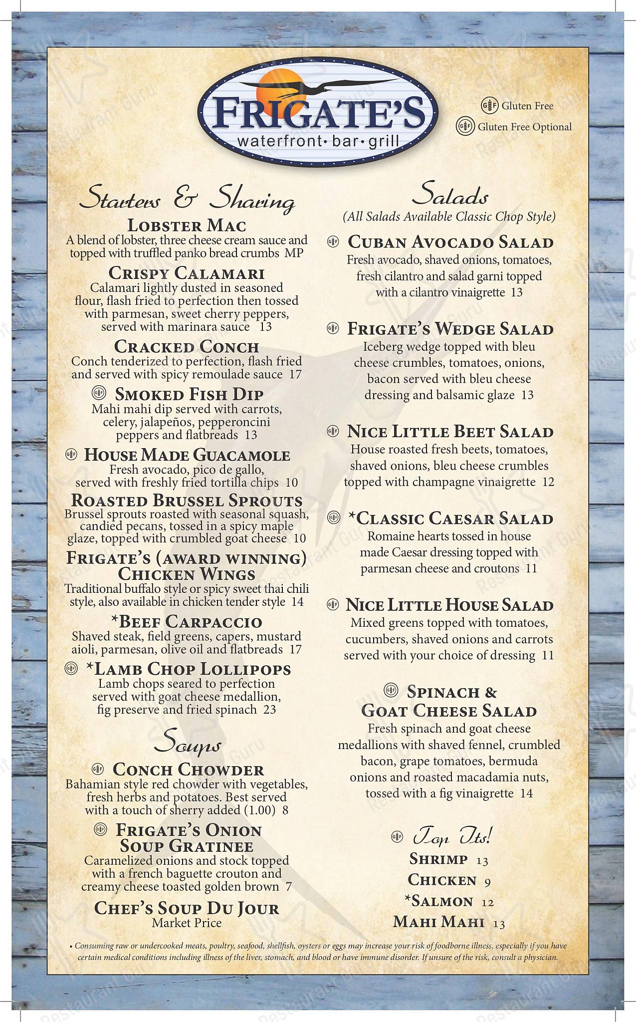 Menu at Frigate's Waterfront Bar & Grill - Melbourne, Melbourne
