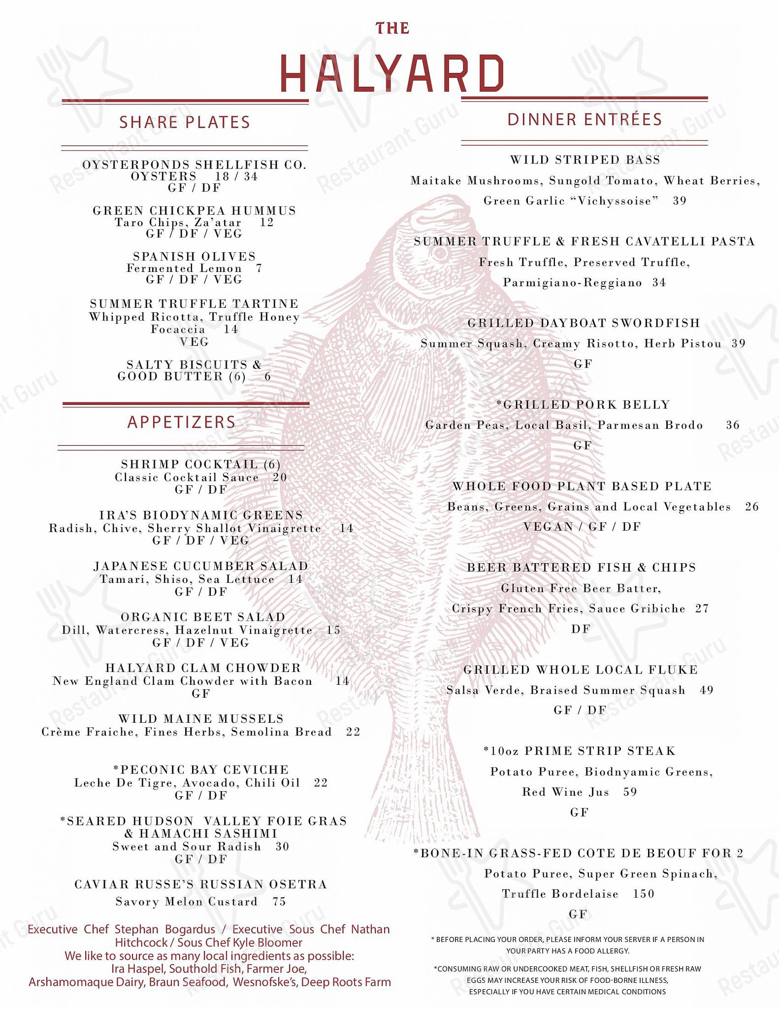 Menu at The Halyard Restaurant, Greenport, County Rd 48