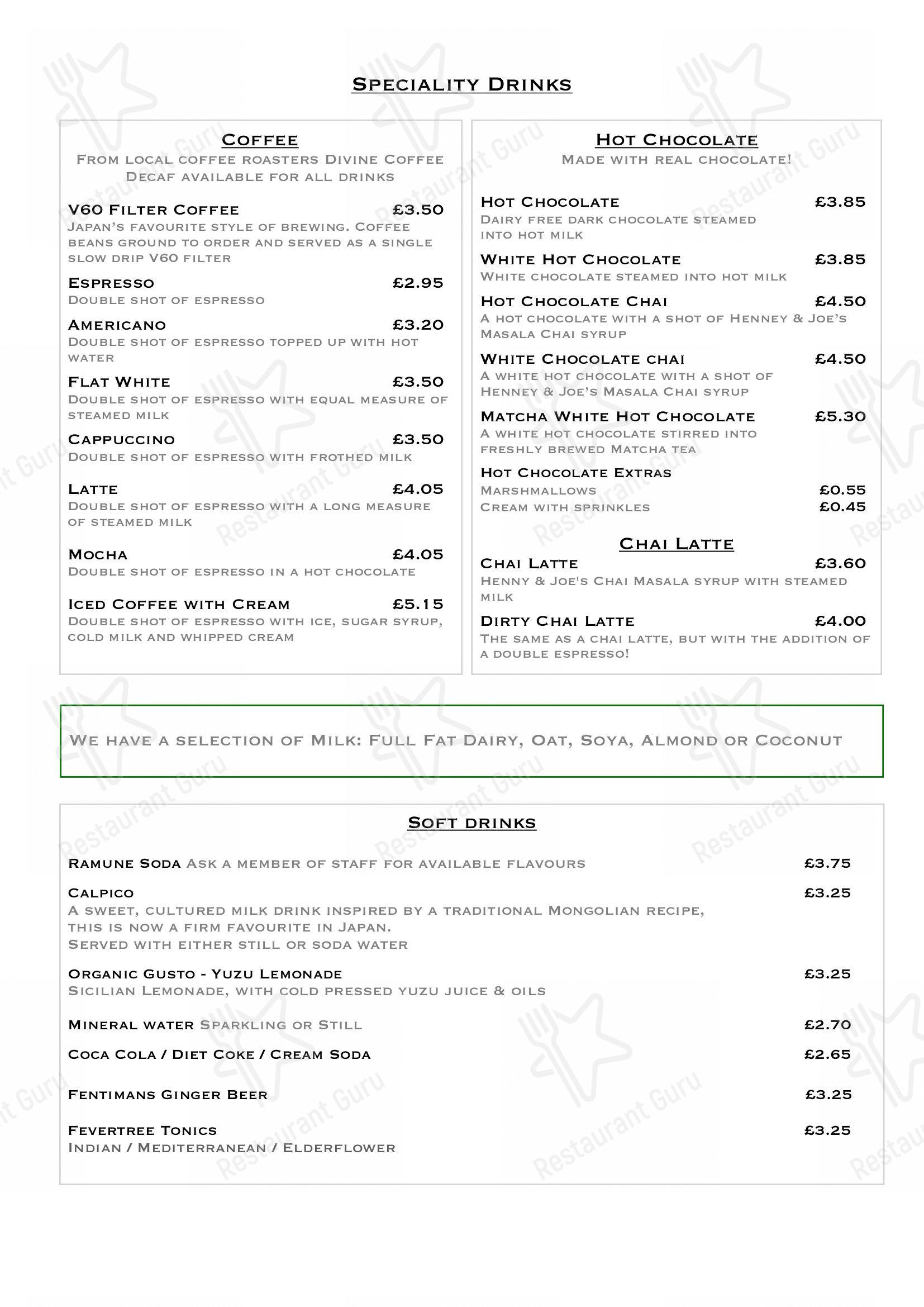 Menu at Ippuku Tea House cafe, York