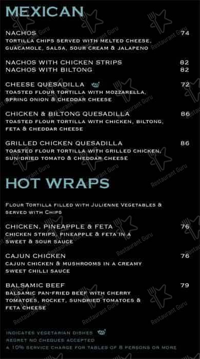 Menu at Baobab Cafe & Grill, Pretoria, Menlyn Shopping Centre