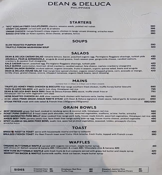 Menu at Dean and DeLuca Quezon City cafe, Quezon City