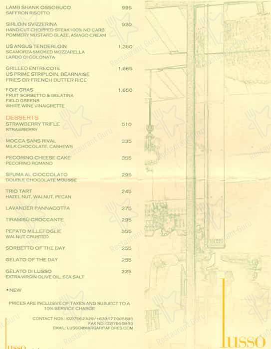 Menu at Lusso cafe, Makati, Legaspi Street