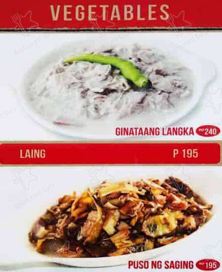 Menu at Diner's Bulalo Restaurant, Tagaytay, West 4120