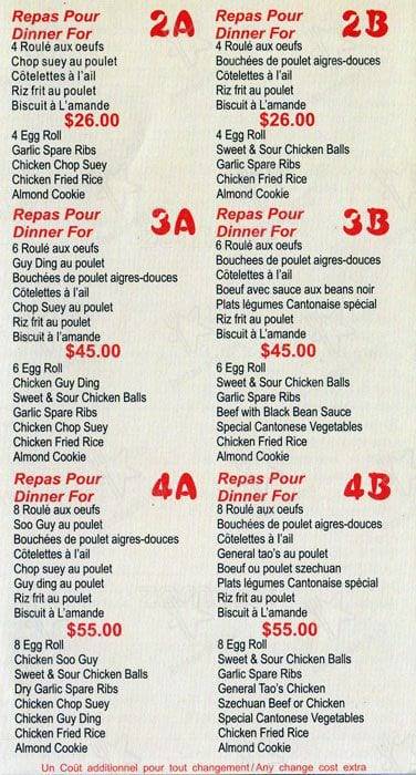 Menu au Restaurant Nouveau Li Ho, Gatineau