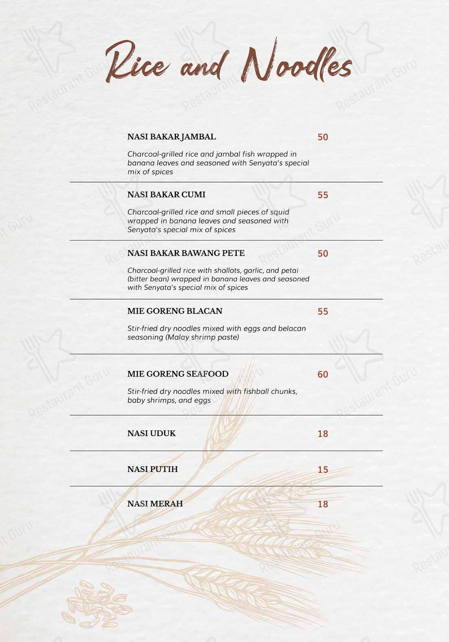 Menu at Senyata Senopati restaurant, South Jakarta