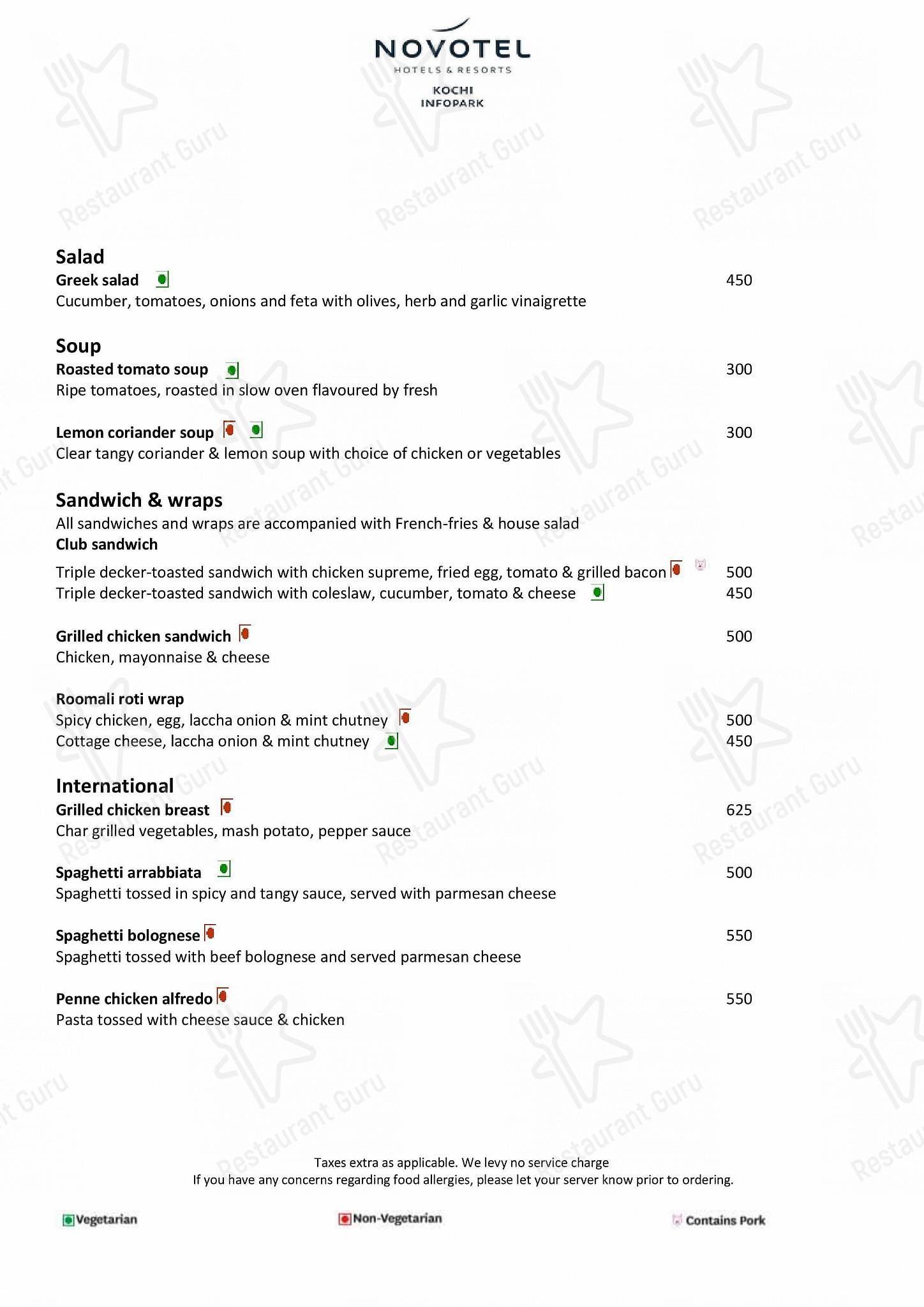 Menu at The Bar - Novotel Kochi Infopark, Kakkanad, +254