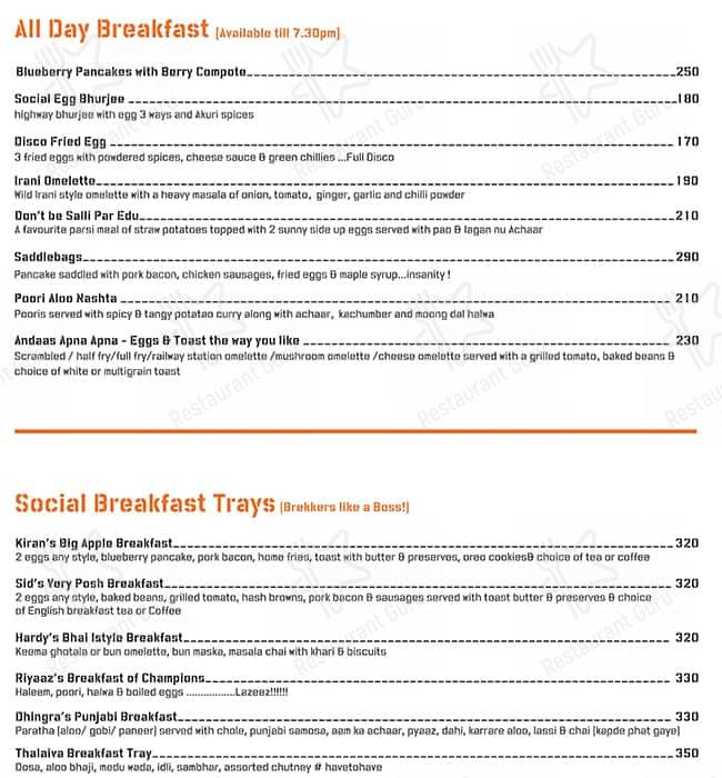 Menu at Versova SOCIAL, Mumbai
