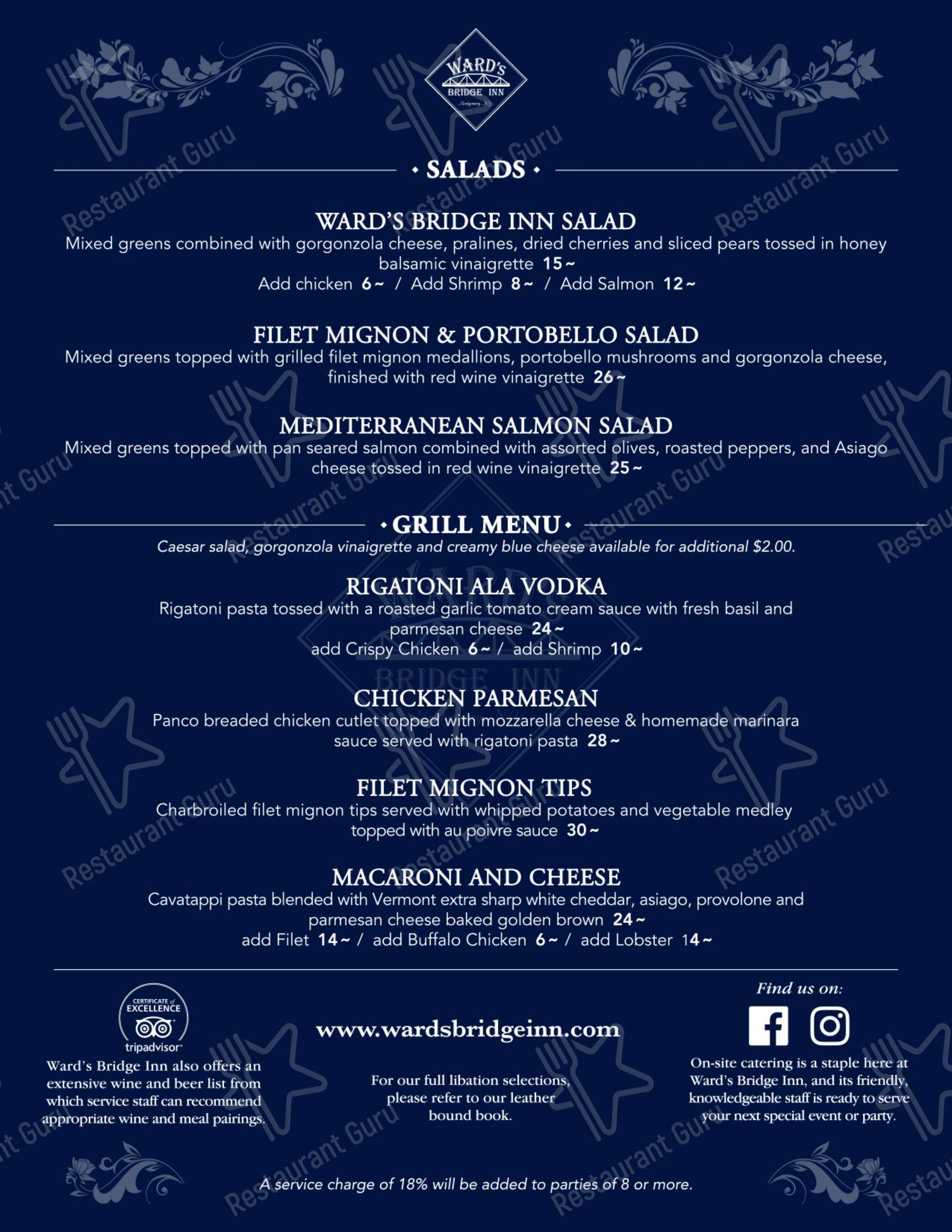 Menu at Ward's Bridge Inn restaurant, Montgomery