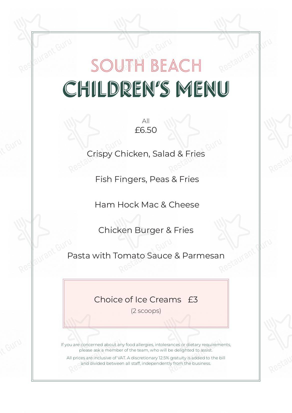Menu at The Nici restaurant, Bournemouth