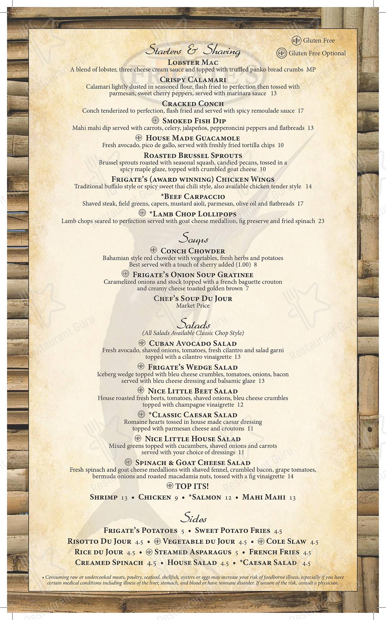 Menu at Frigate's Waterfront Bar & Grill - Melbourne, Melbourne