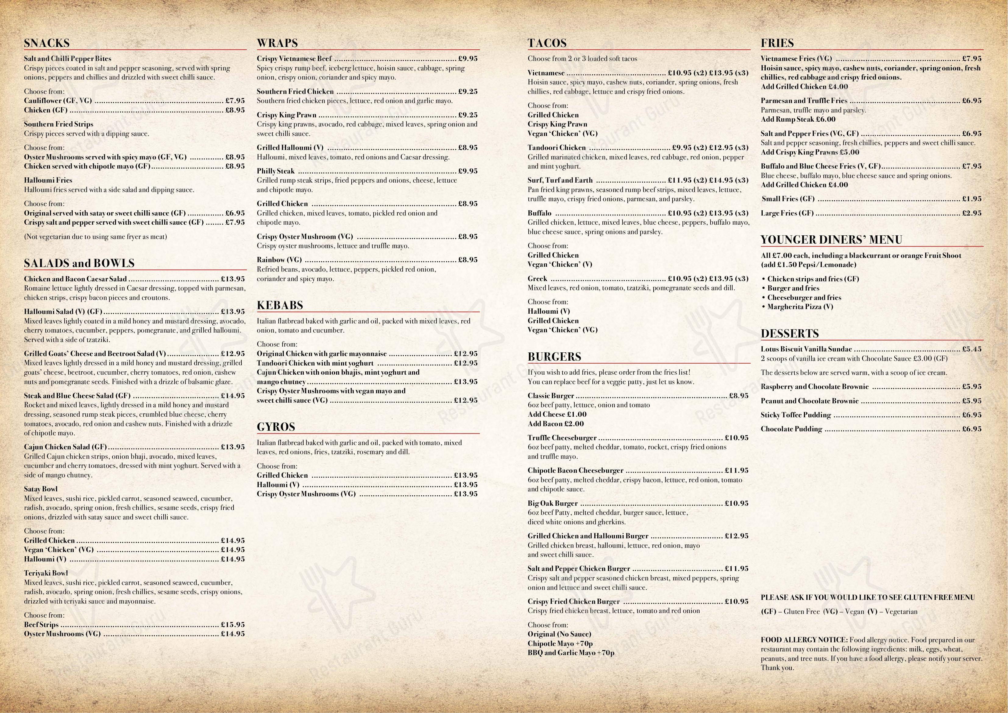 Menu at The Oakwood pub & bar, Glossop