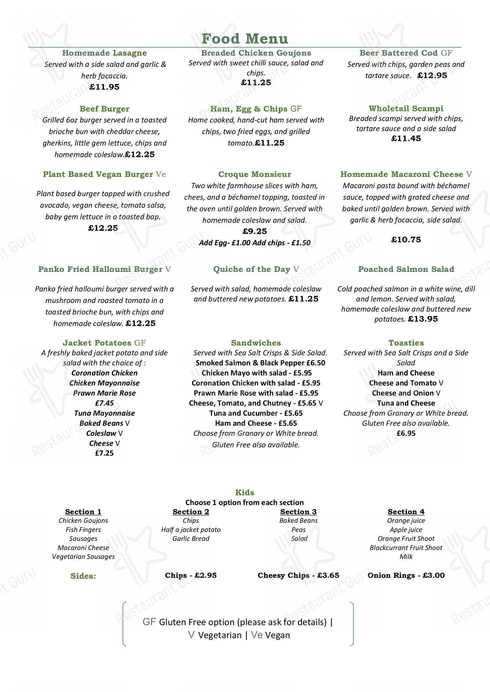 Menu at Hummingbird Restaurant, Shoreham-by-Sea