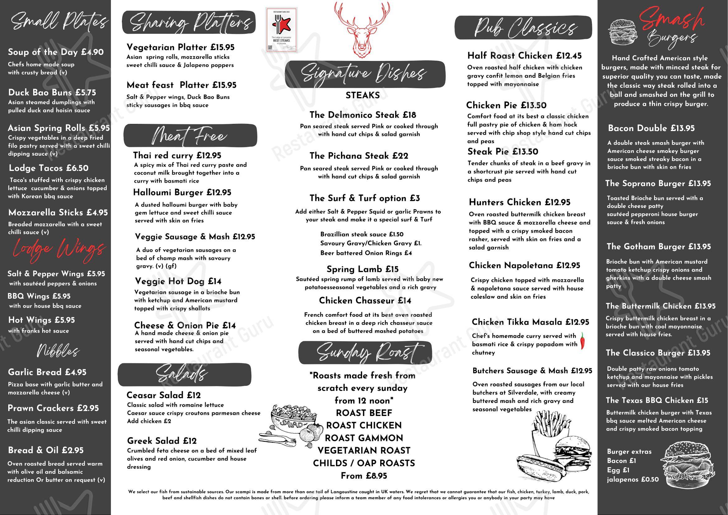 Menu at Slyne Lodge pub & bar, Lancaster, 92 Main Rd