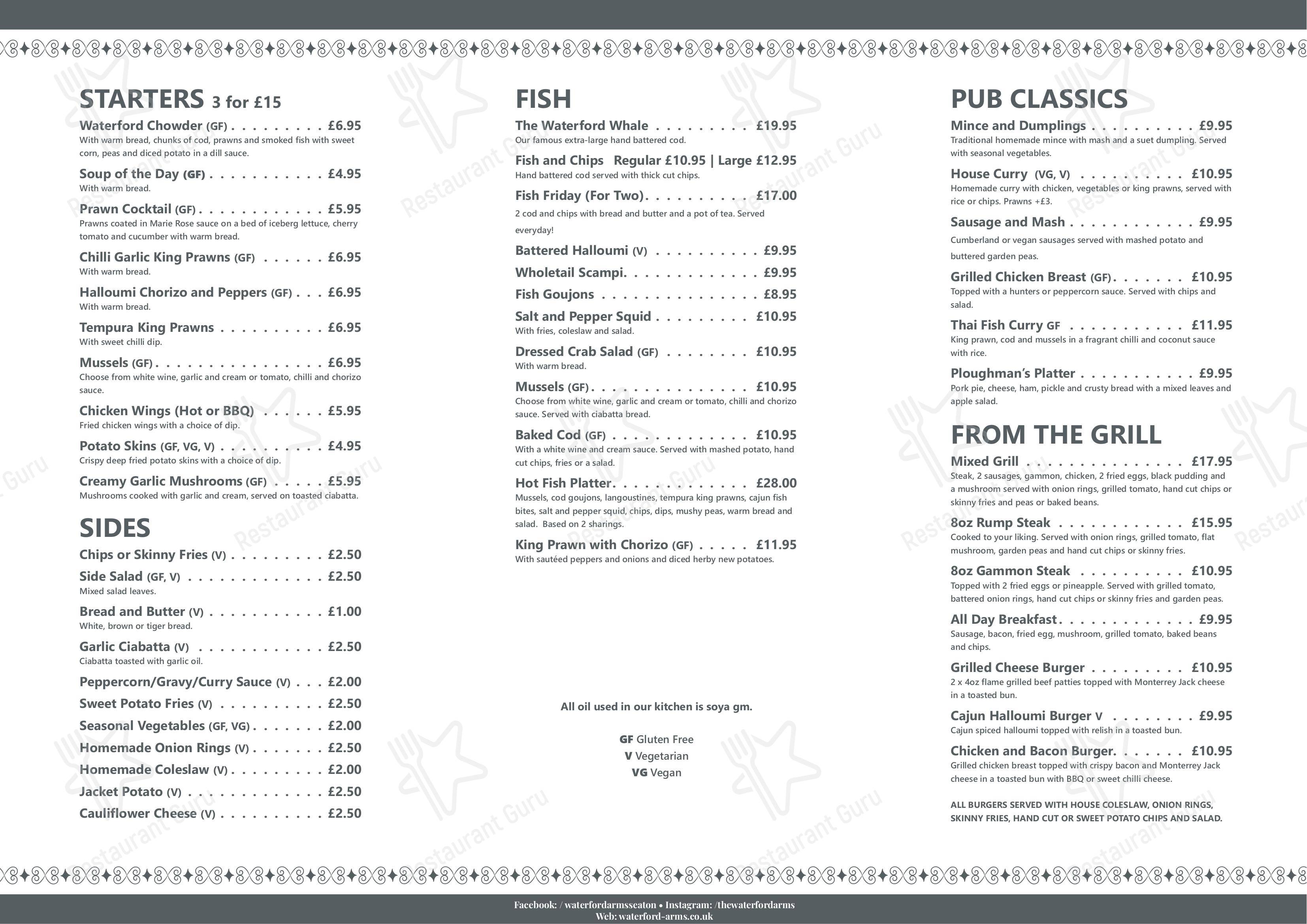 Menu at The Waterford Arms pub & bar, Whitley Bay, Collywell Bay Rd
